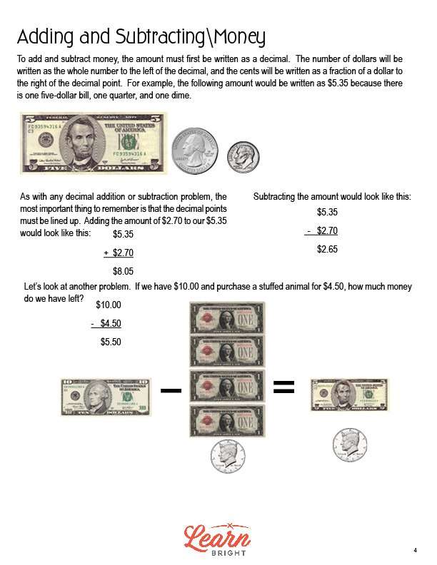 Add/Subtract with Money - Worksheets Library