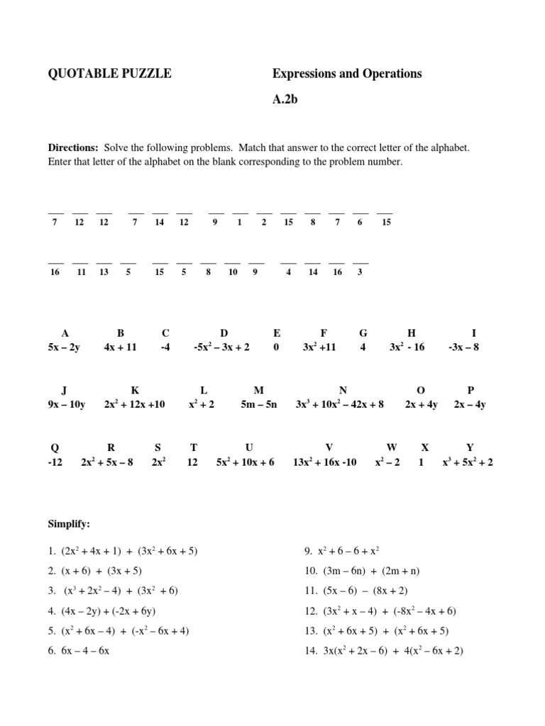 Adding and Subtracting Polynomials Worksheet | PDF | Algebra ...