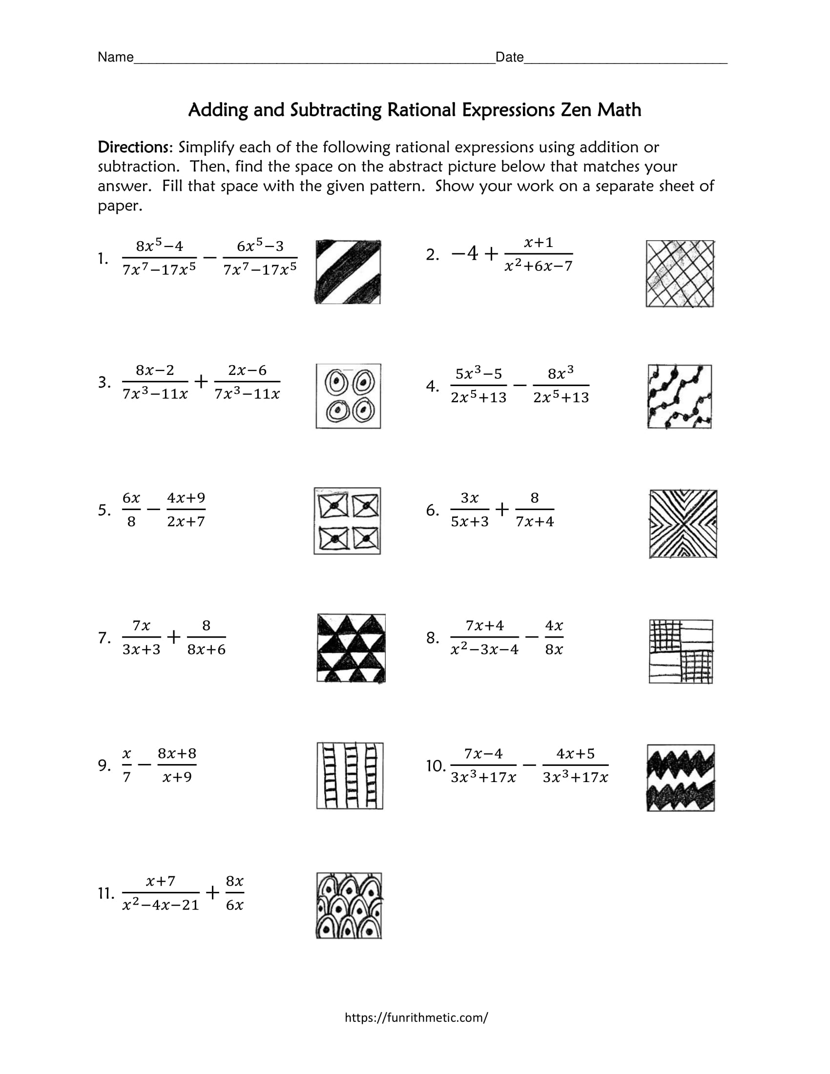 Adding And Subtracting Rational Expressions Zen Math Worksheets Library