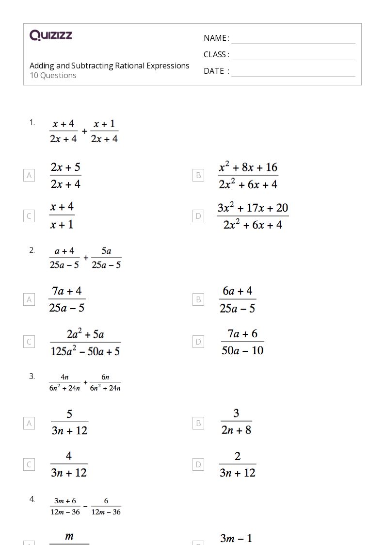 Free Adding And Subtracting Rational Expressions Worksheet Download Free Adding And Subtracting