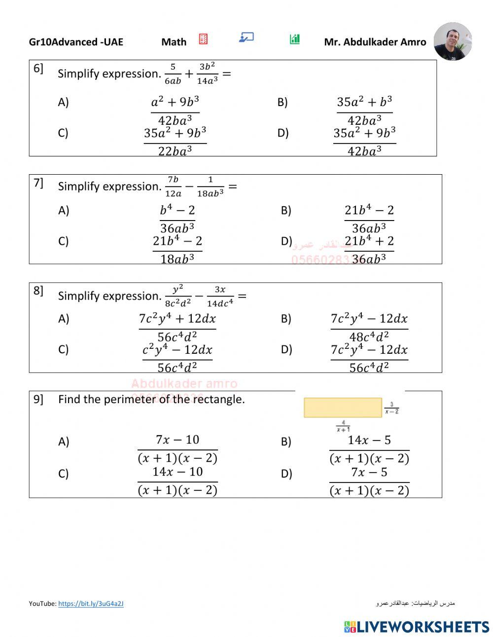 L9 2 Adding And Subtracting Rational Expressions Worksheet Live