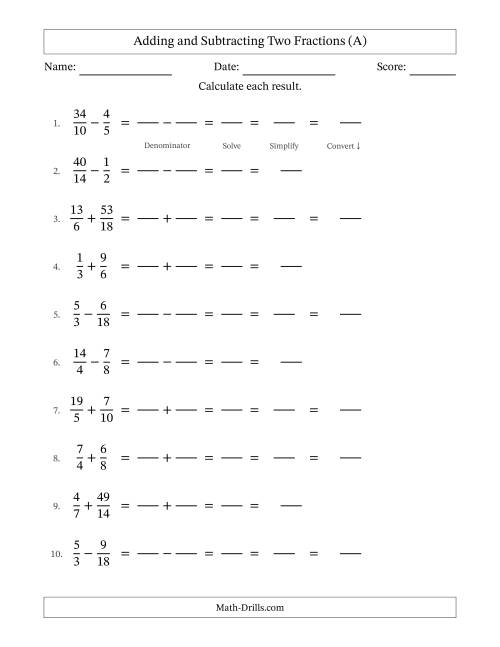 Adding And Subtracting Proper And Improper Fractions With Similar