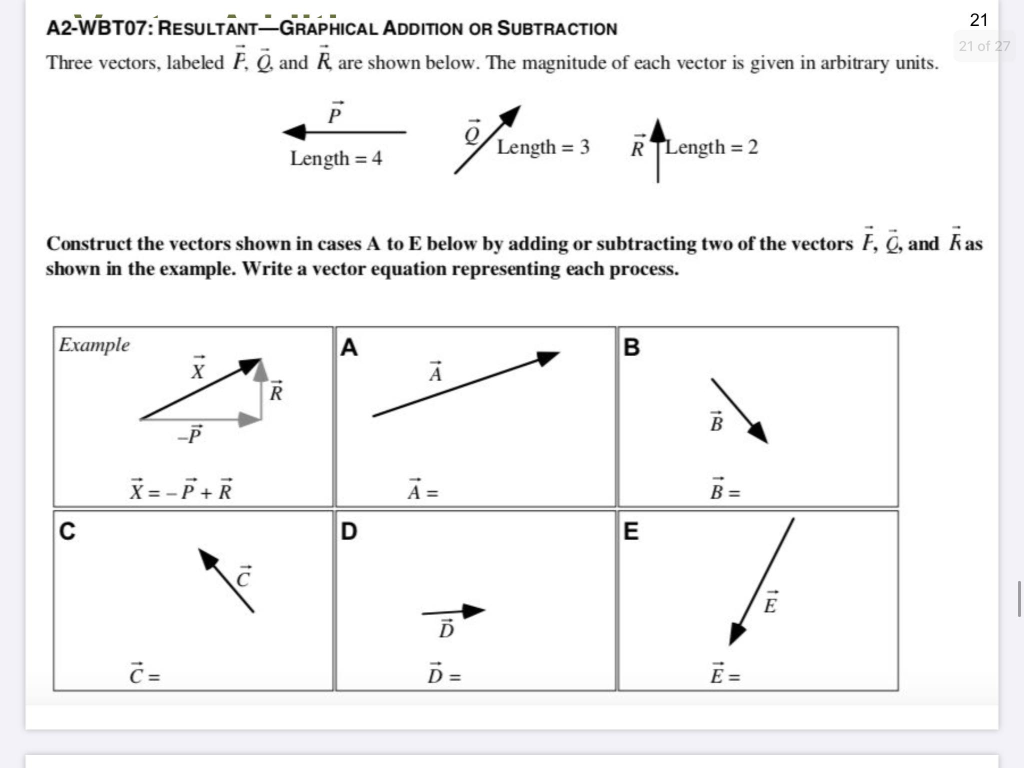 Solved 19 Vector Addition A2 Qrt04 Vector Graphical 3841