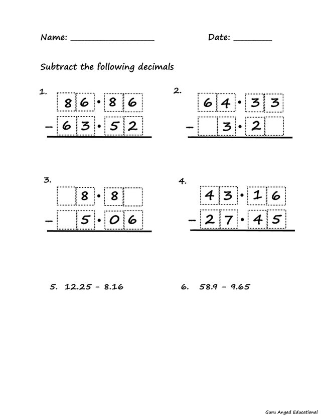 4TH GRADE MATH - DECIMAL ADDITION AND SUBTRACTION WORKSHEETS — Steemit ...