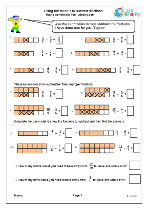 Using bar models to subtract fractions - Fraction and Decimal ... - Worksheets Library
