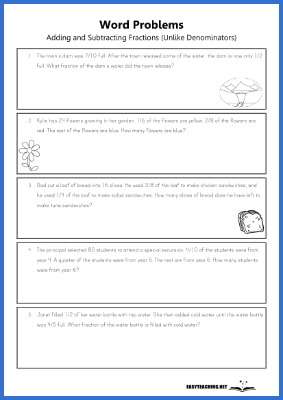 Add And Subtract Fractions With Like Denominators 2 Word Worksheets Library
