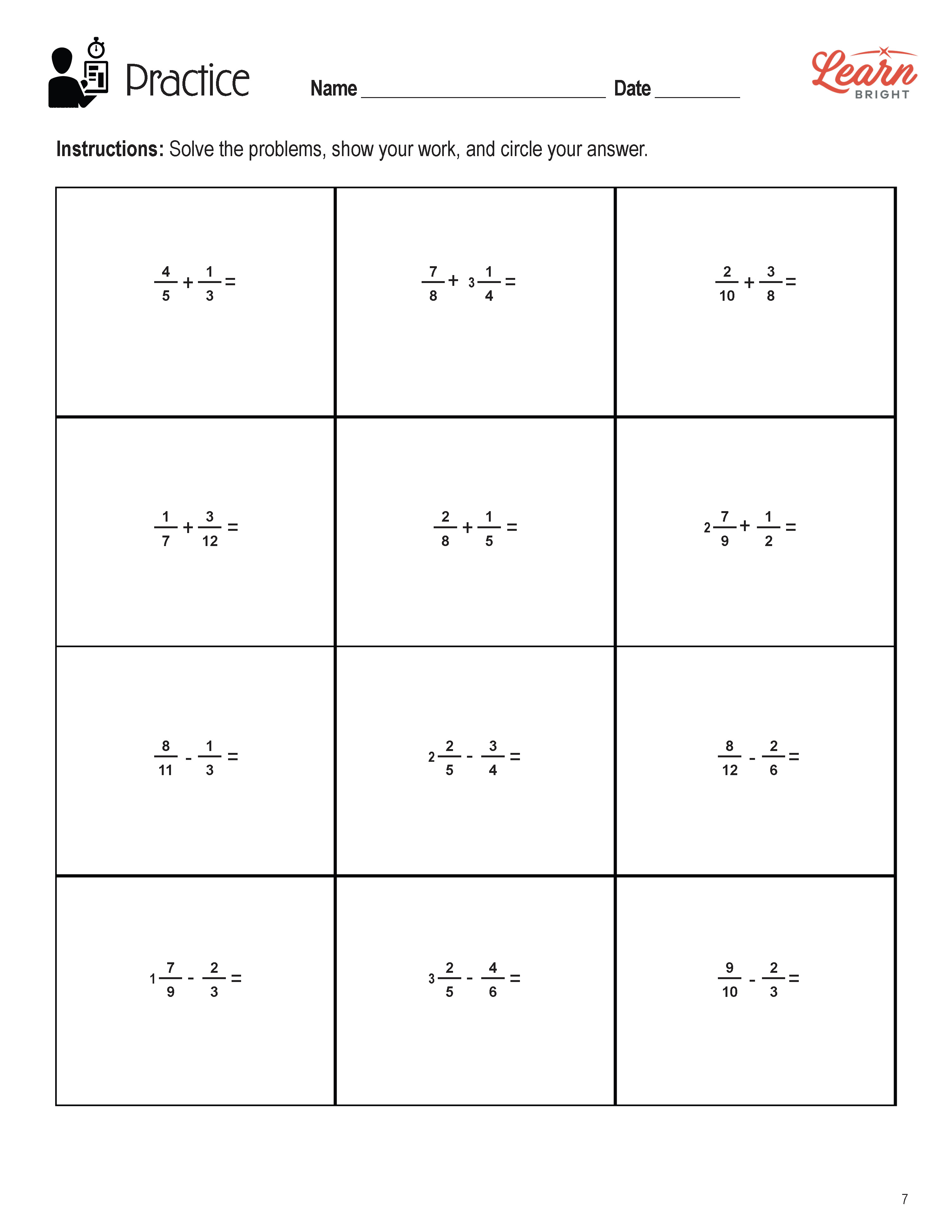 Fractions Add And Subtract Unlike Denominators Worksheets Library