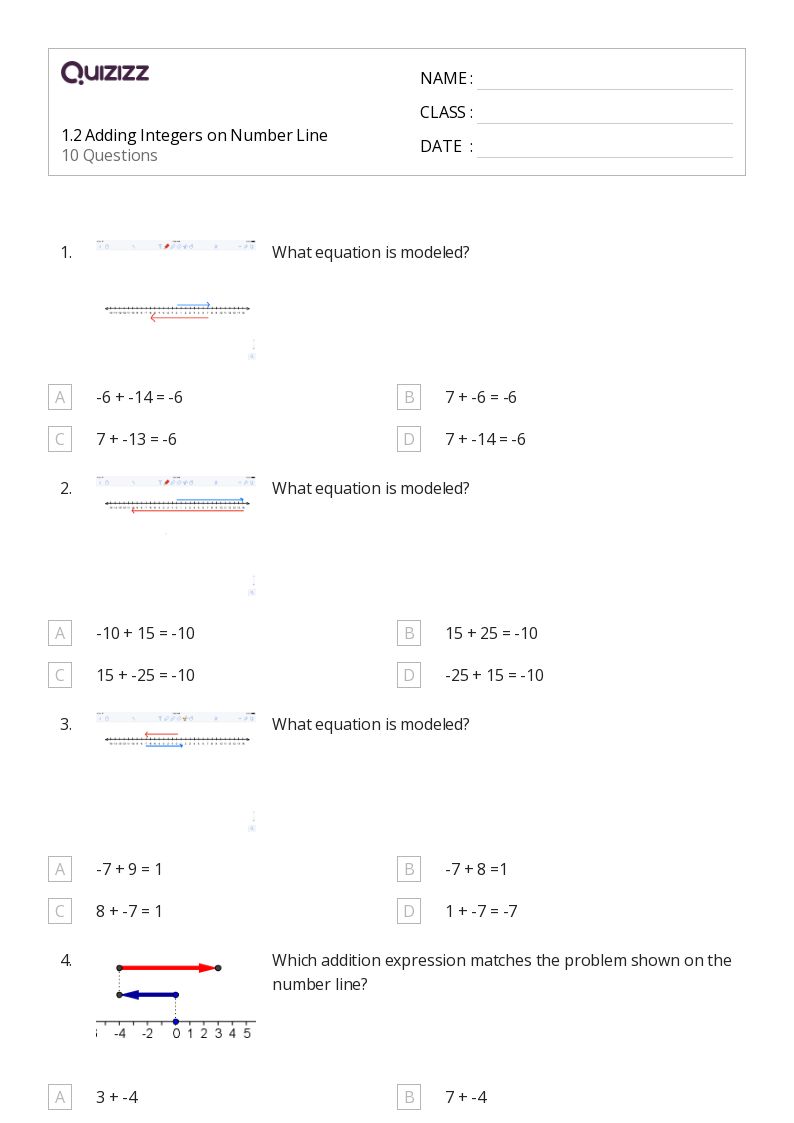 50 Addition On A Number Line Worksheets For 7th Class On Quizizz