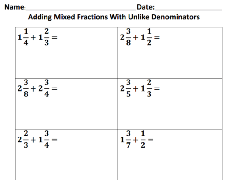 Free adding mixed numbers with unlike denominators worksheet, Download ...