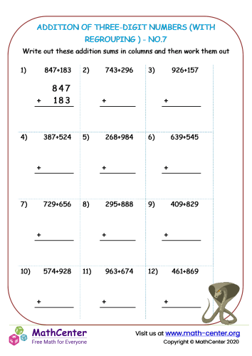 Addition of three-digit numbers (with regrouping ) - no.7 ...