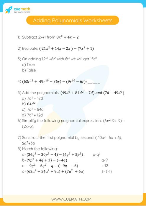 Algebra 1 Worksheets | Monomials and Polynomials Worksheets ...