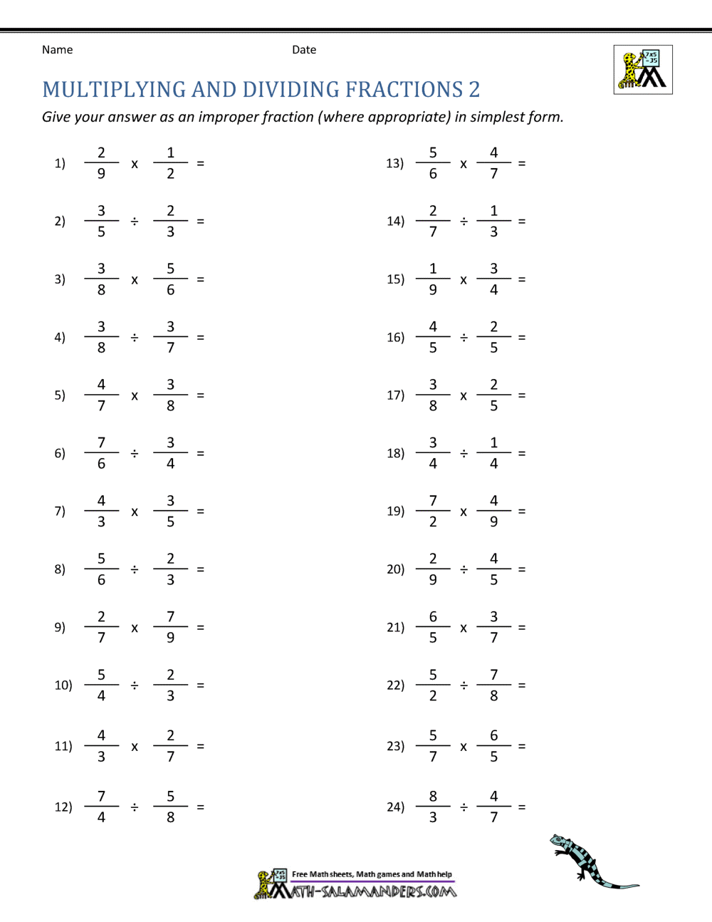 Dividing Fractions Worksheet - Worksheets Library