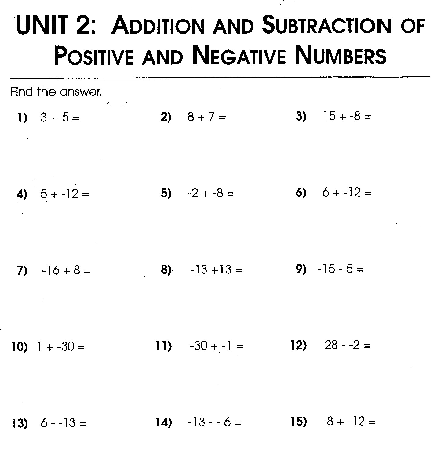 Adding And Subtracting Negative And Positive Numbers Worksheet Worksheets Library