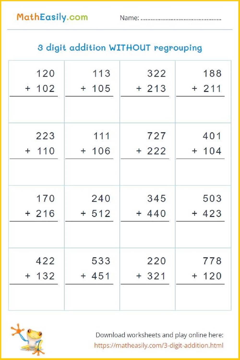3 Digit Addition Games With Without Regrouping Worksheets Library