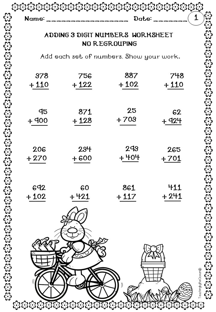 Adding 3 Digit Numbers Worksheets - Easter - Worksheets Library