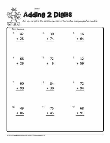 Adding 2-Digit Numbers Worksheet | Teach Starter - Worksheets Library