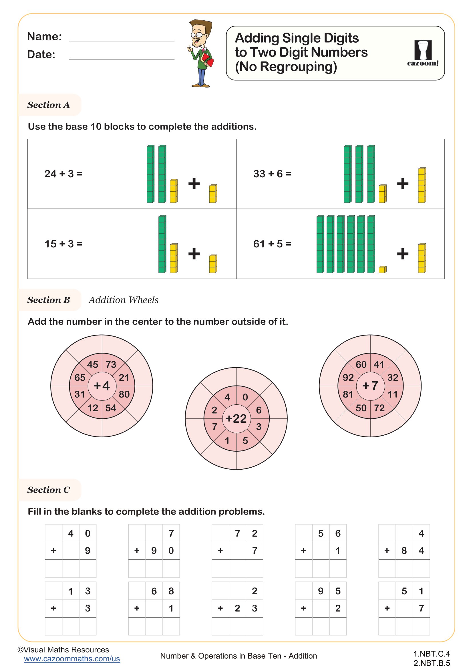 Adding Single Digits to Two Digit Numbers (No Regrouping ... - Worksheets Library