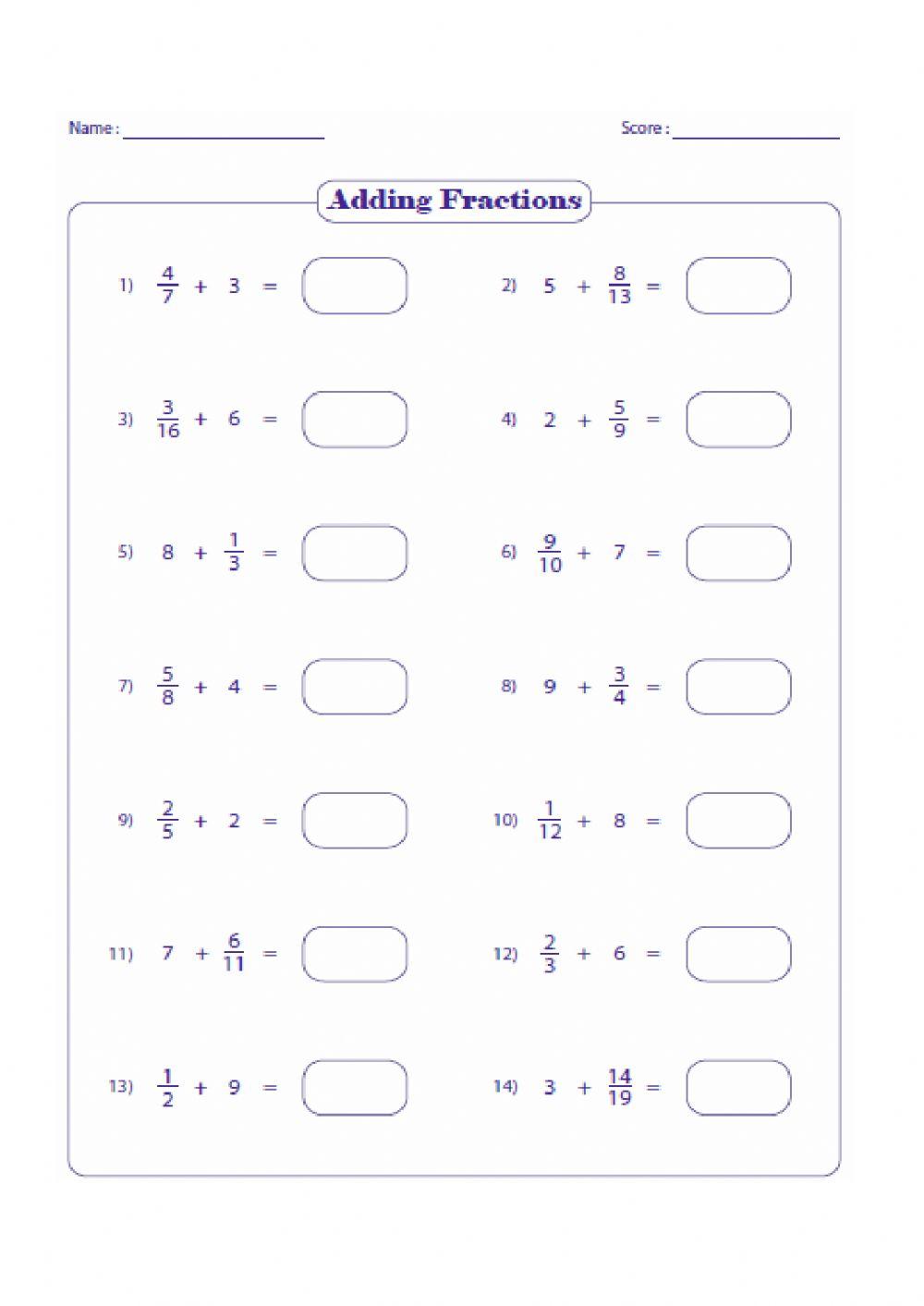 adding whole numbers to fractions online exercise for | Live ...