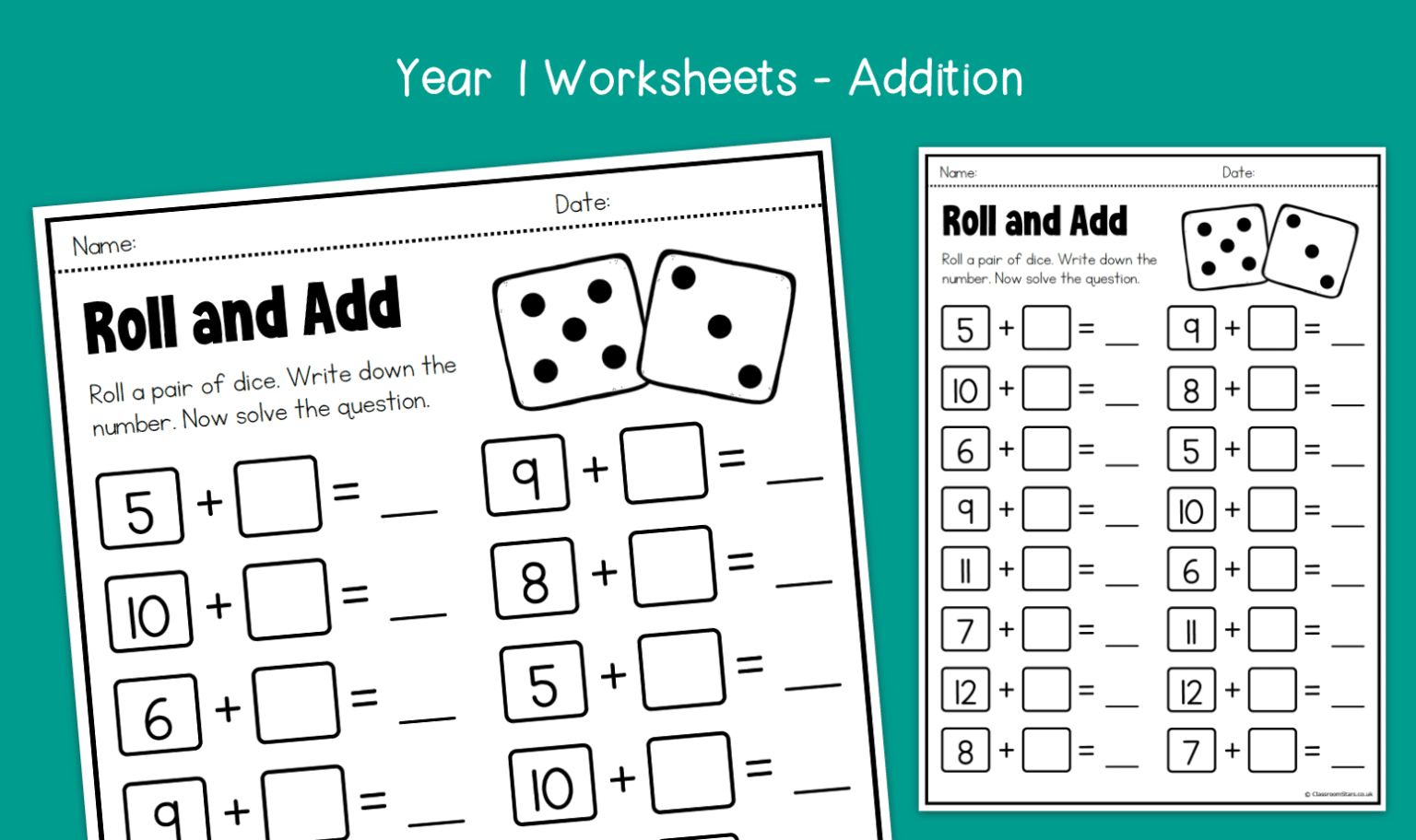 Year 1 Roll And Add To 20 Worksheets KS1 Addition Primary Maths Year 1 Roll And Add To 20 Worksheets KS1 Addition Primary Maths