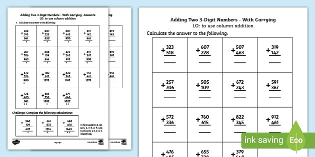 3 Digit Addition Games WITH / WITHOUT Regrouping - Worksheets Library