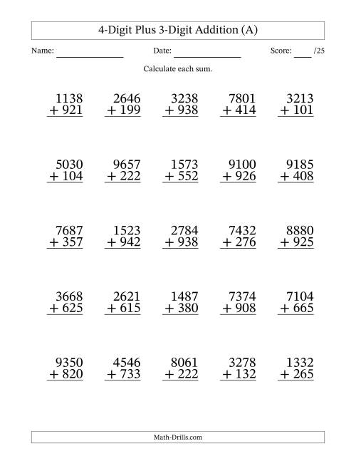 Free addition 3 digit numbers without regrouping worksheet, Download ...