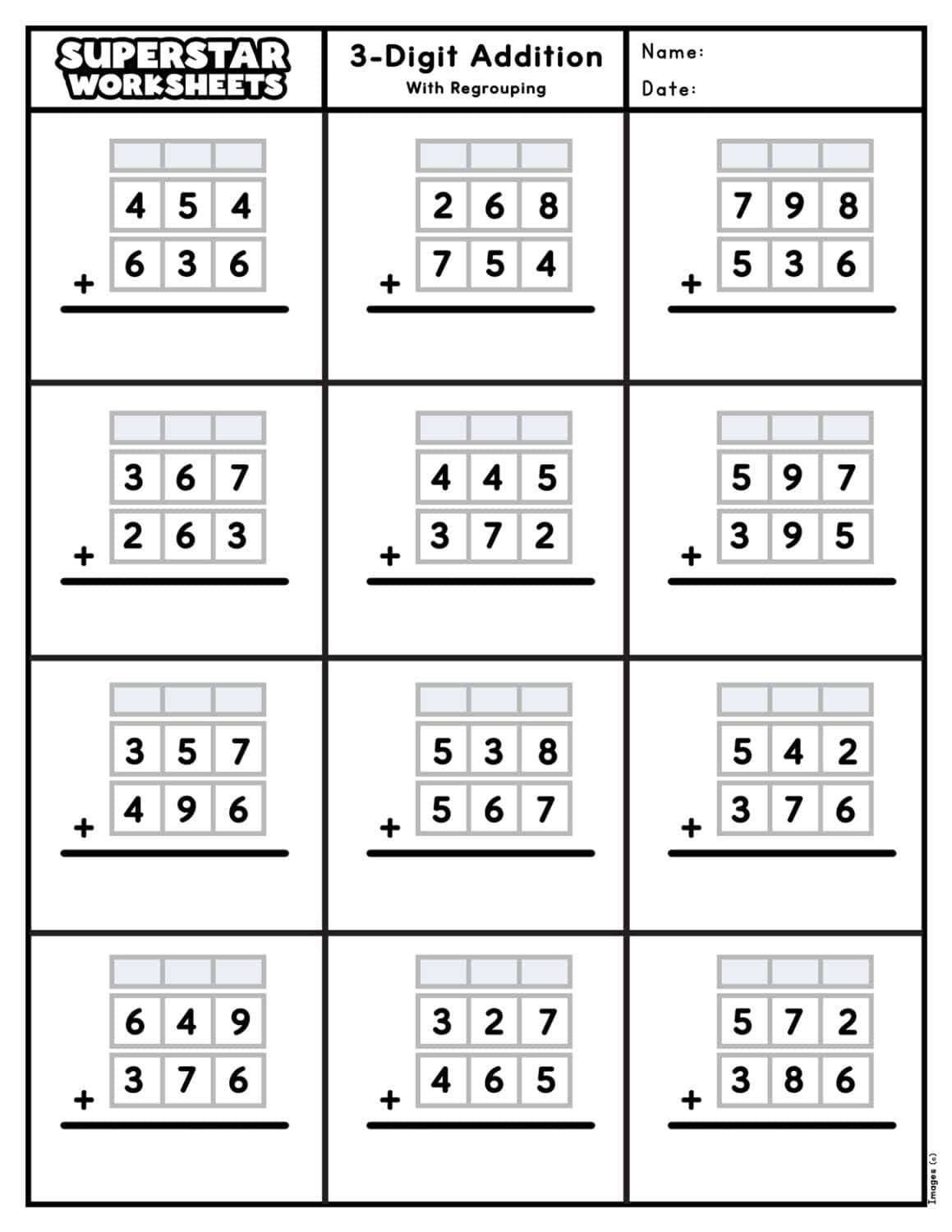 4-Digit Plus 3-Digit Addition With Some Regrouping (25 Questions) (A ...