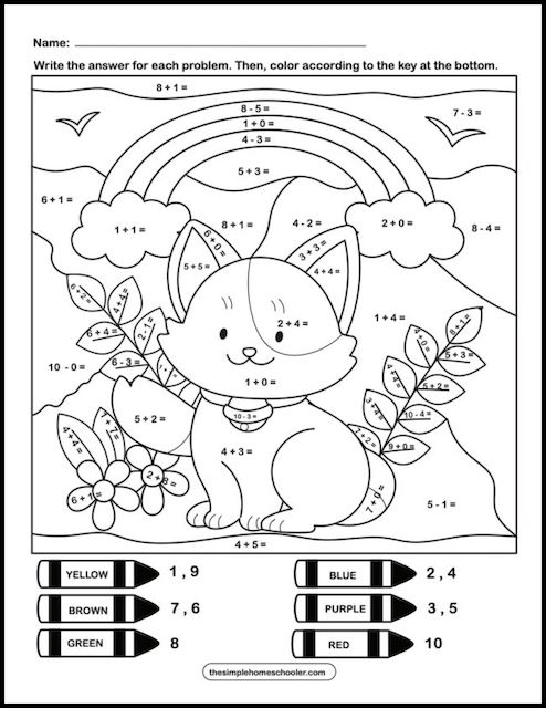 10 Free Mixed Addition and Subtraction Color By Number Worksheets ...