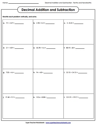 Decimal Addition and Subtraction - Worksheets Library