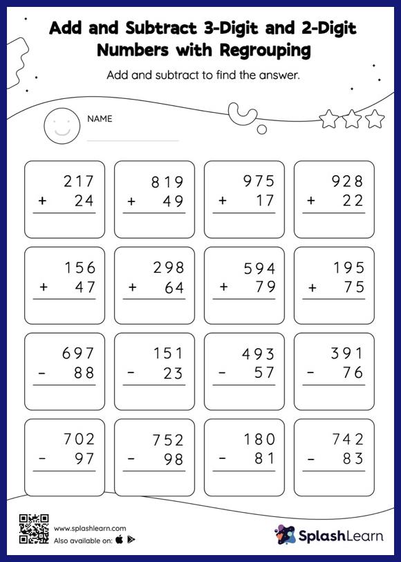 Add and Subtract 3-Digit and 2-Digit Numbers with Regrouping ... - Worksheets Library