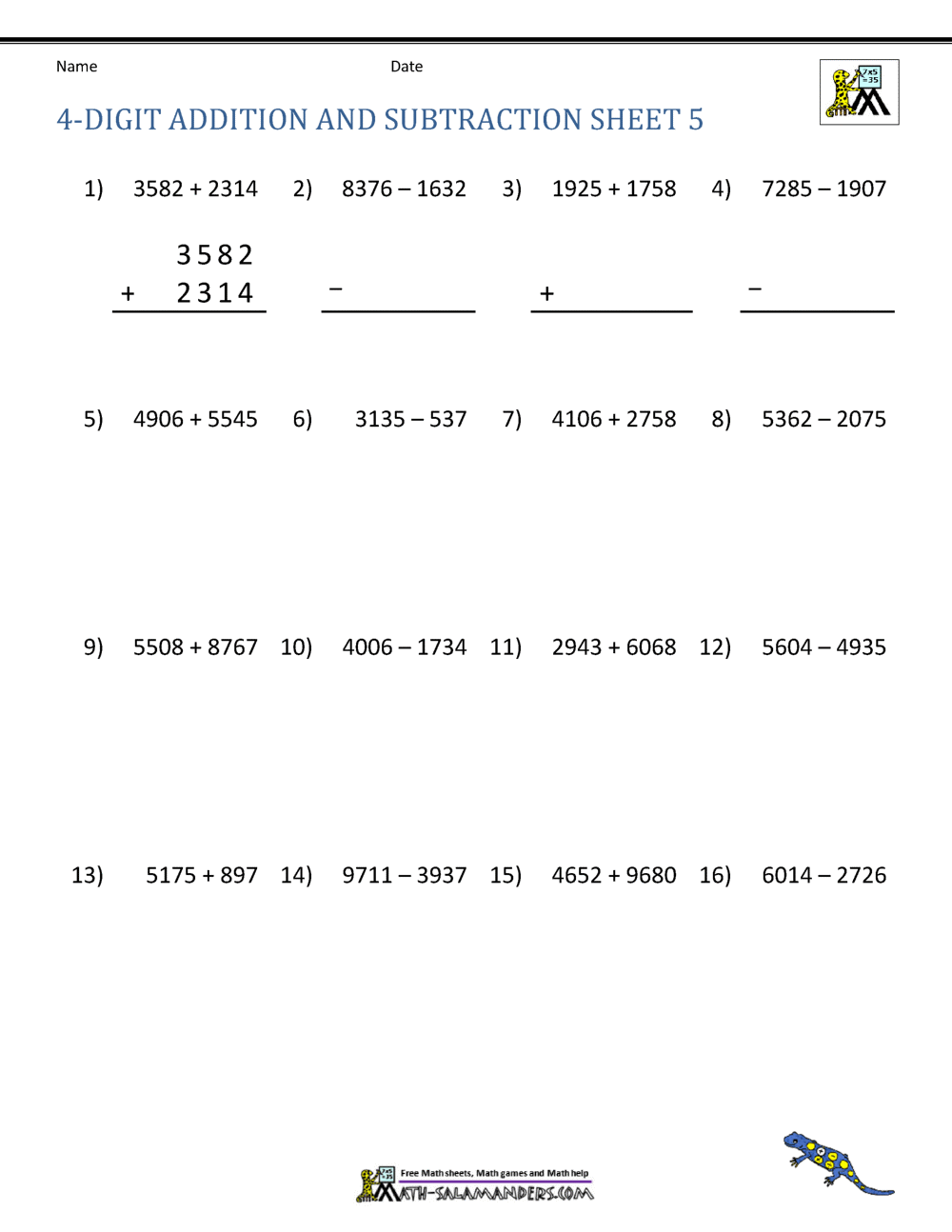 4 Digit Addition and Subtraction Worksheets - Worksheets Library