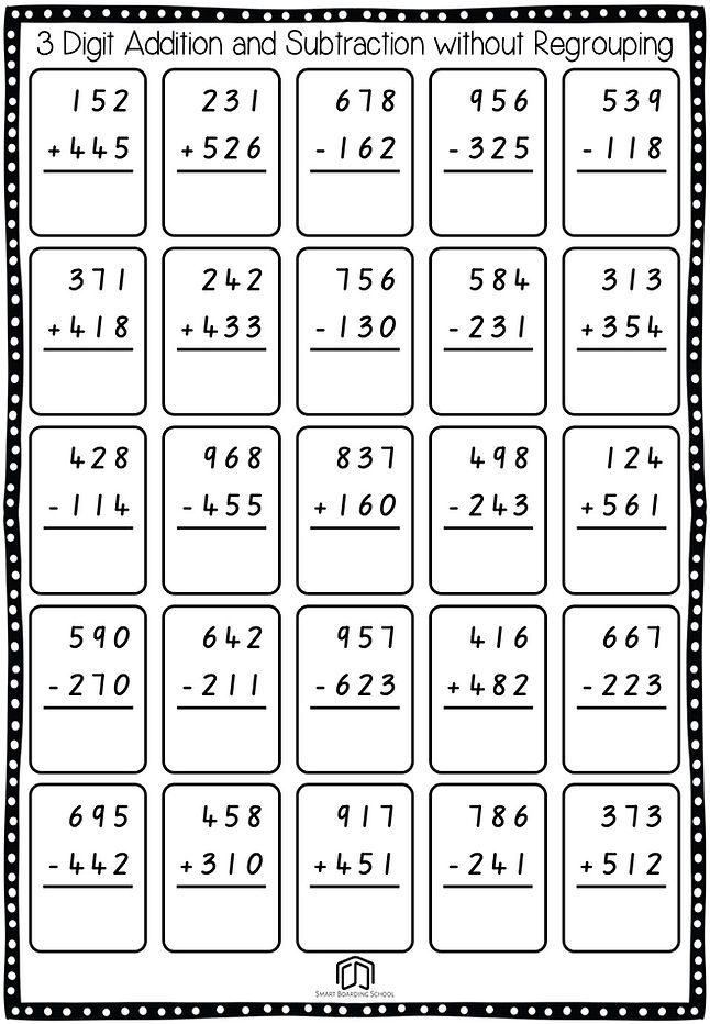 3 Digit Addition and Subtraction without Regrouping - Worksheets Library