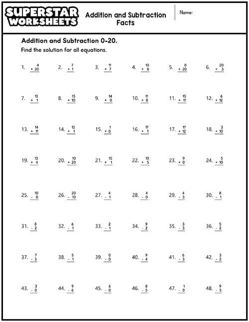 Simple Addition and Subtraction Questions | Teach Starter - Worksheets Library