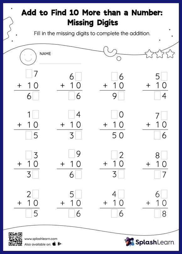Add To Find 10 More Than A Number Missing Digits Math Worksheets Library