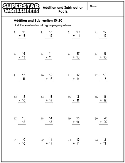 Addition and Subtraction Worksheets - Superstar Worksheets - Worksheets ...
