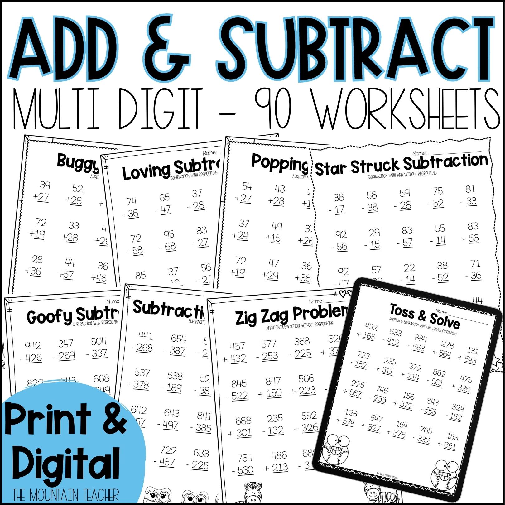 2 and 3 Digit Addition and Subtraction Worksheets BUNDLE - The ...