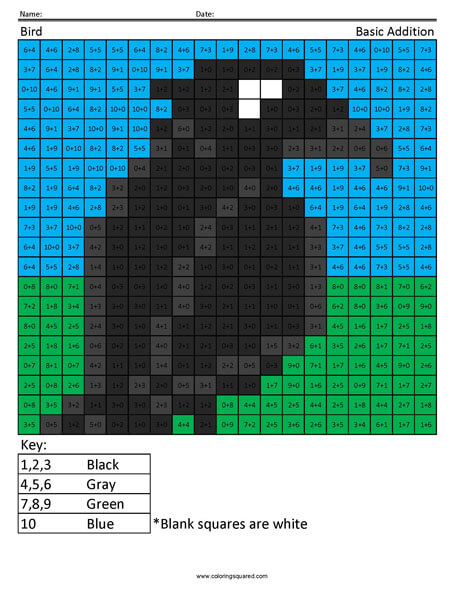 Basic Addition - Coloring Squared - Worksheets Library