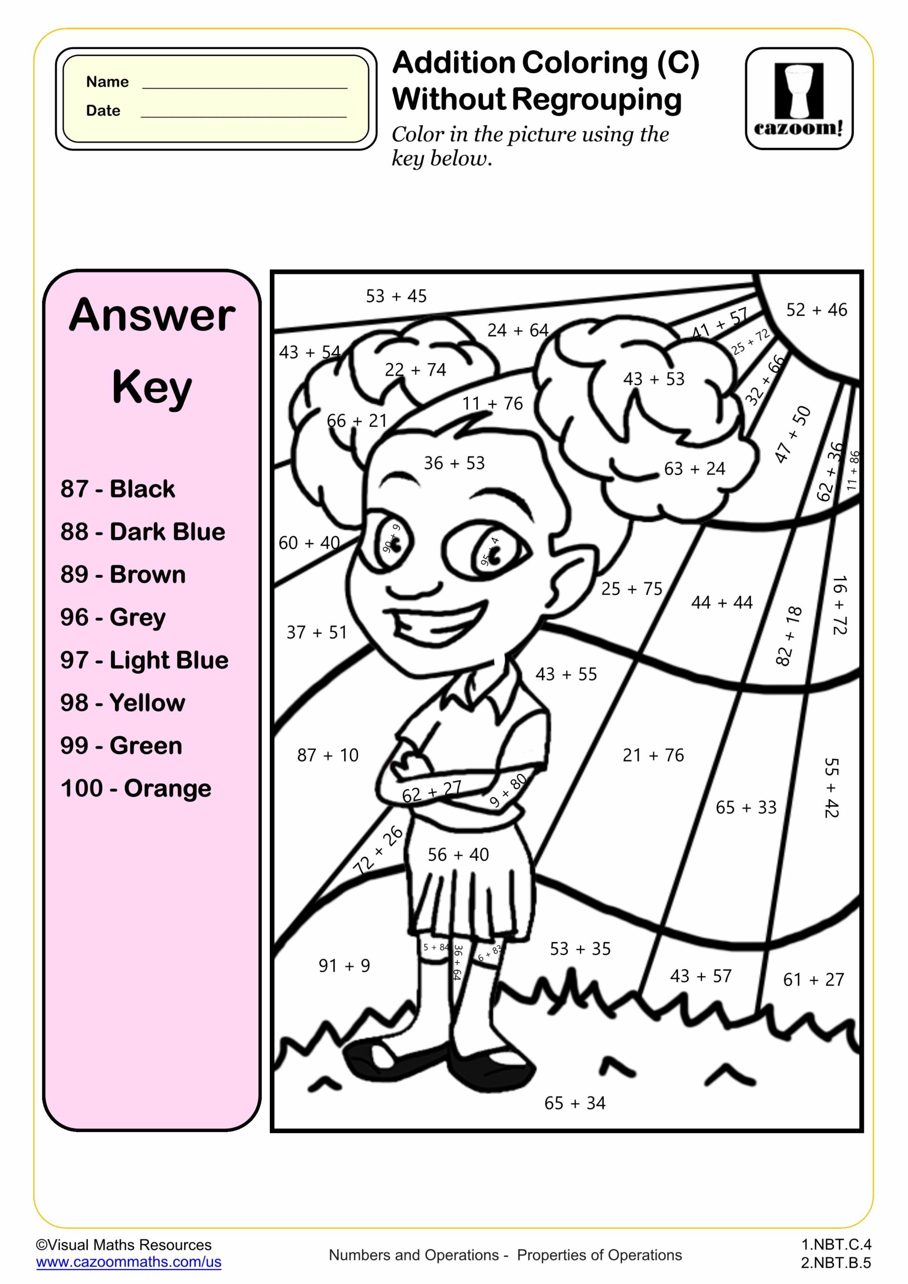 Addition Coloring (C) | 1st Grade PDF Addition Worksheets - Worksheets ...