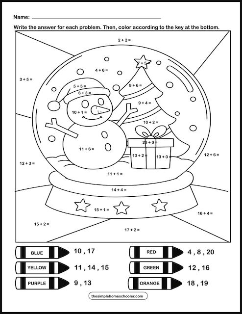 Christmas Addition Coloring Worksheets