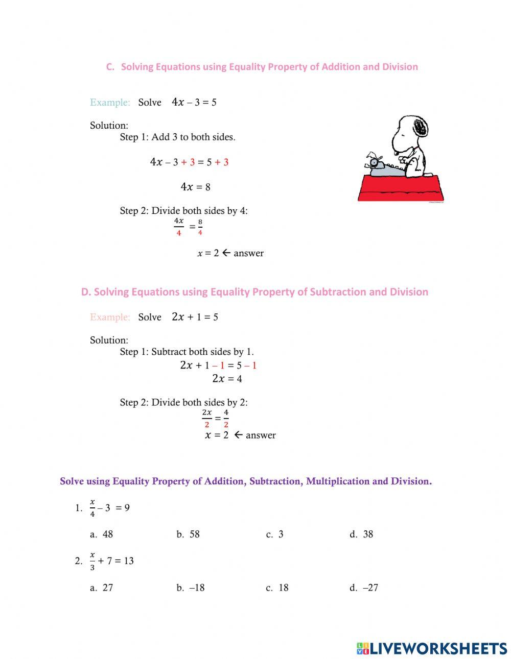 Solving Equations Using Equality Properties Of Addition