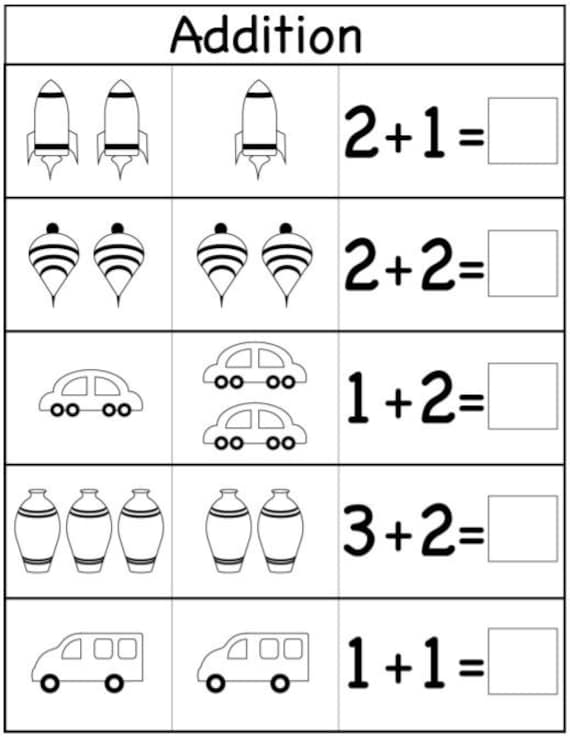 Kindergarten Math Worksheets: Addition of One-digit Numbers ...
