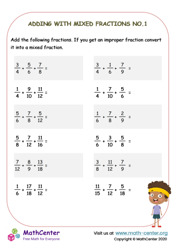 Adding With Mixed Fractions No1 Worksheets Math Center