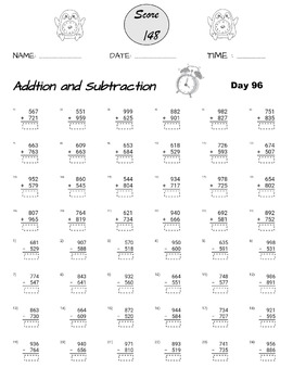 Addition and Subtraction Worksheets, 100 days of practice tests ...