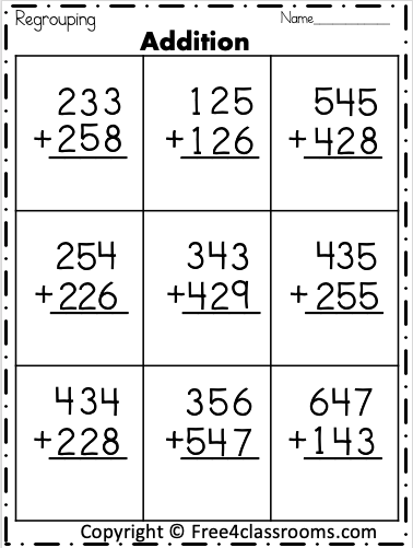 Free Addition Worksheets - With Regrouping - Free Worksheets ...