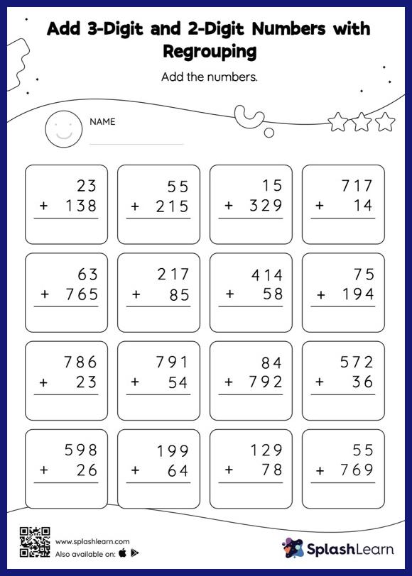 Add 3 Digit And 2 Digit Numbers With Regrouping Vertical Addition