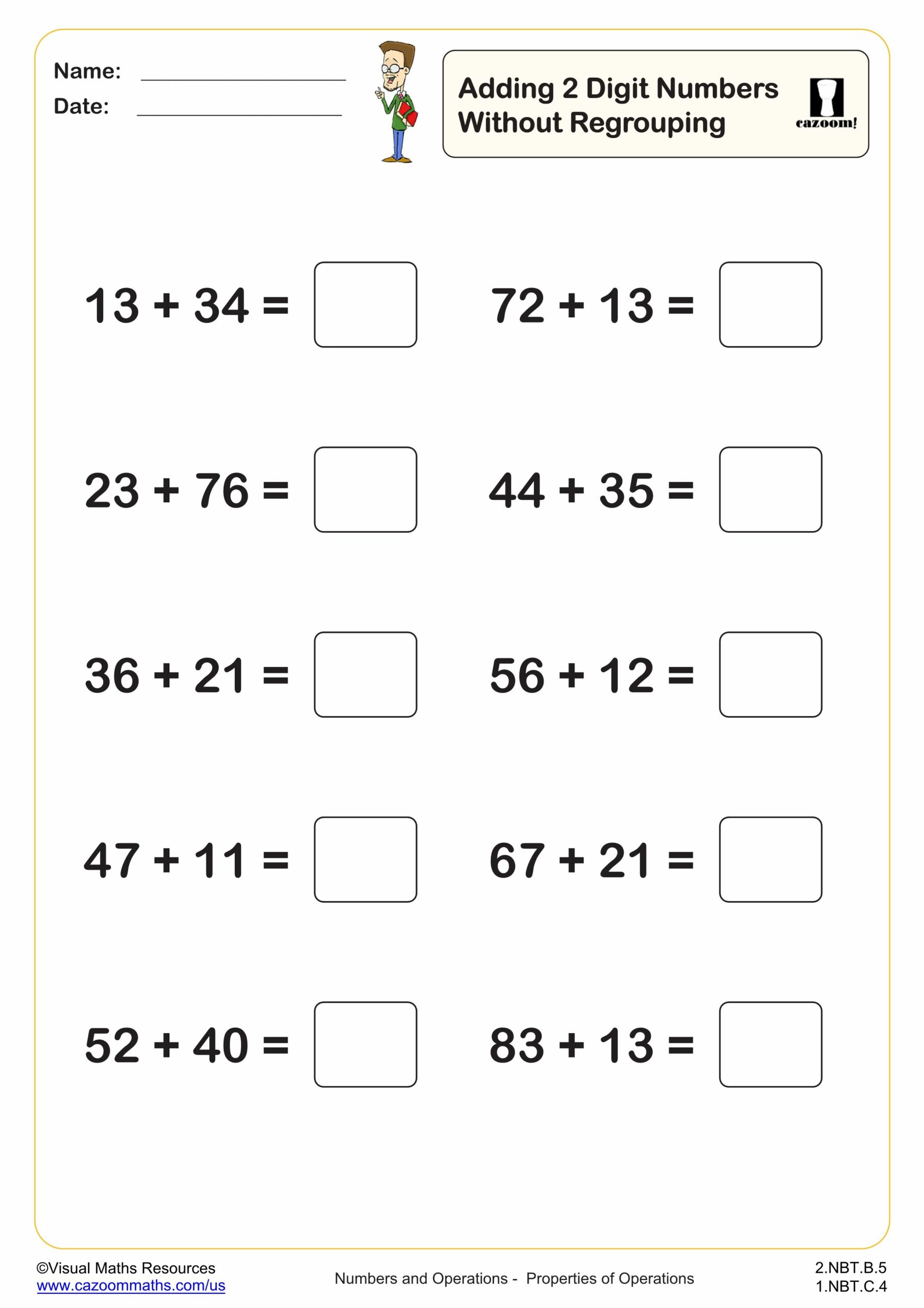 Adding 2 digit numbers without regrouping (10 questions) | 2nd ...