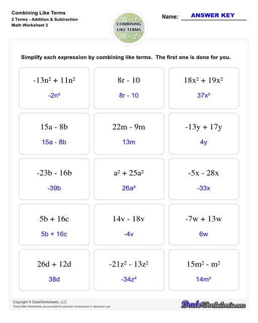 Combining Like Terms Worksheets Worksheets Library