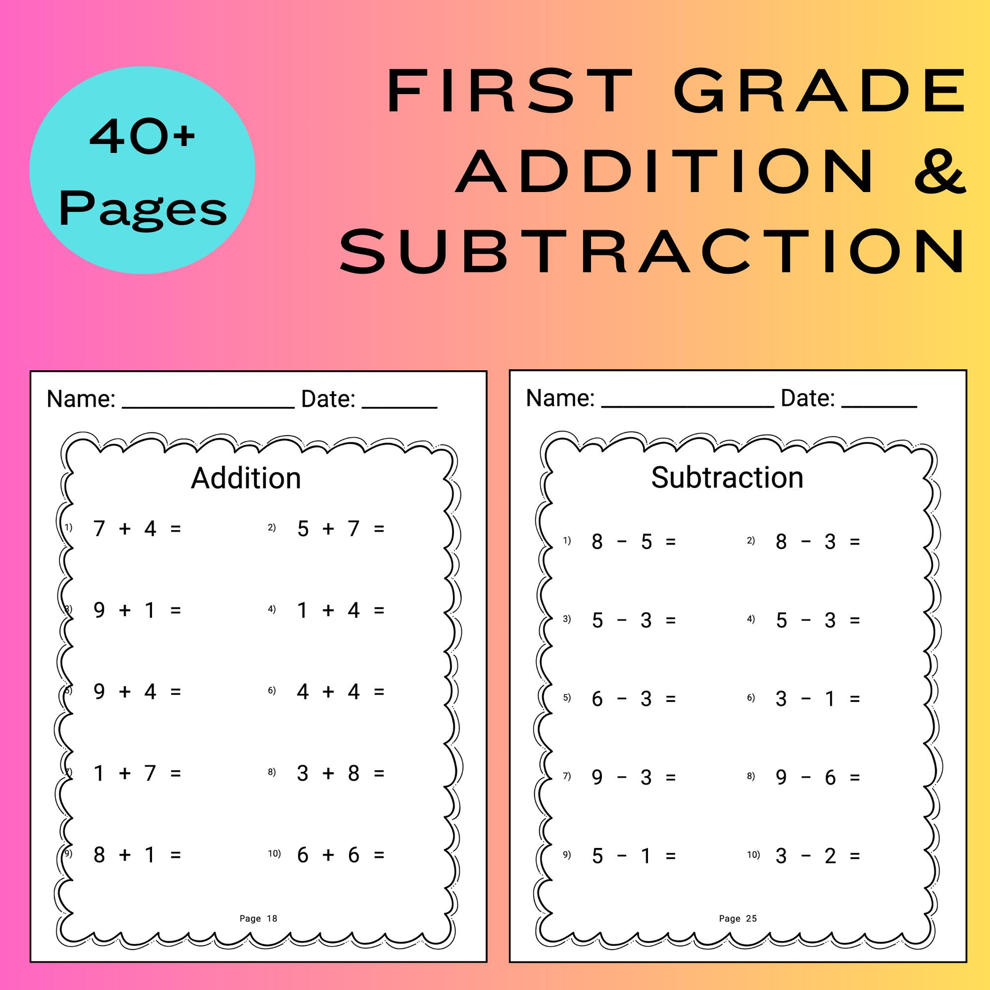 1st Grade Math Worksheet First Grade Math Printable Kindergarten ...