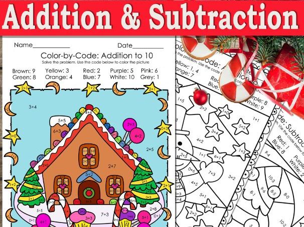 Addition and Subtraction to 10 Coloring Pages | Christmas Color By ...