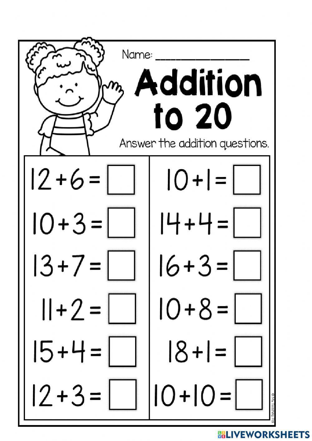 Adding And Subtracting Through 20 Worksheet Live Worksheets