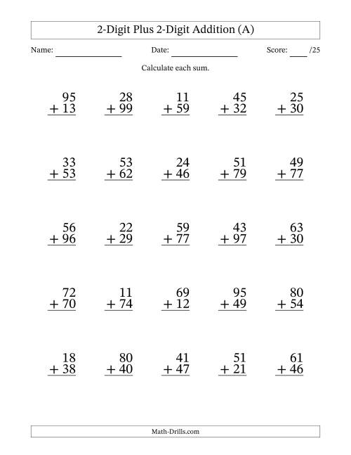 Grade 2 Addition with Carry Over Worksheet | Practice Sheets for Kids